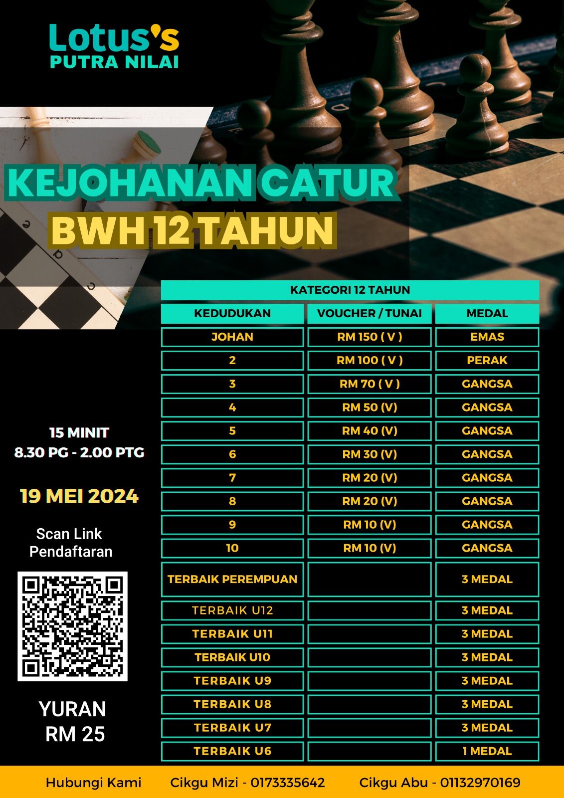 Kejohanan Catur Bawah 12 Tahun Lotus’s Putra Nilai